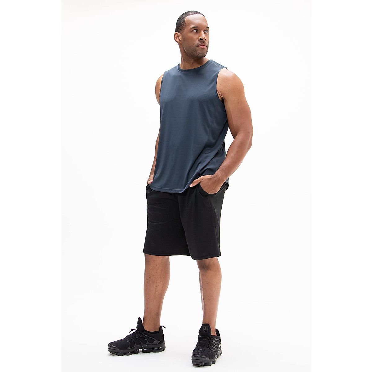DEVOPS Men's 2-Pack Loose-Fit 10" Workout Gym Shorts with Pockets (X-Large, Black/Steel)
