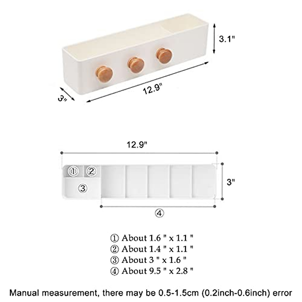 Bedside Floating Shelf with Wooden Hooks, Wall Adhesive Shelf in Bedroom, Bathroom, Dorm, Storage Organizer for Phone, Glasses, Tv Remote, Keys, Headphones (White)