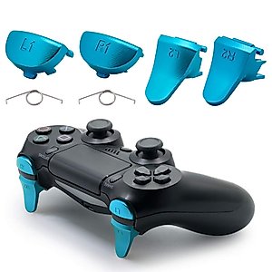 TOMSIN Replacement Triggers for PS4 Slim/ PS4 Pro Controller, Aluminum Metal L1 R1 L2 R2 Trigger Buttons for PS4 Controller Gen 2 (Blue)
