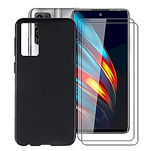 HHUAN Case for Tecno Pova 2 (6.90"), with 2 Tempered Glass Screen Protector. Ultra-Thin Black Soft Silicone Anti-Drop Phone Cover, TPU Bumper Shell for Tecno Pova 2 - Black