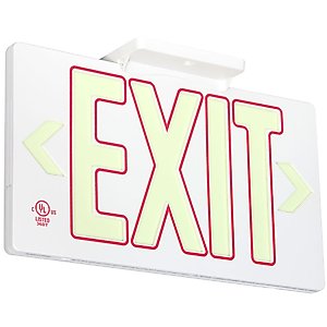UL Listed 50 foot Jessup Glo Brite 7130-B Exit Sign, Single Sided with Frame, White with Red Outline, 8.75-Inch x 15.5-Inch (Mounts 4 ways, includes bracket and arrows)