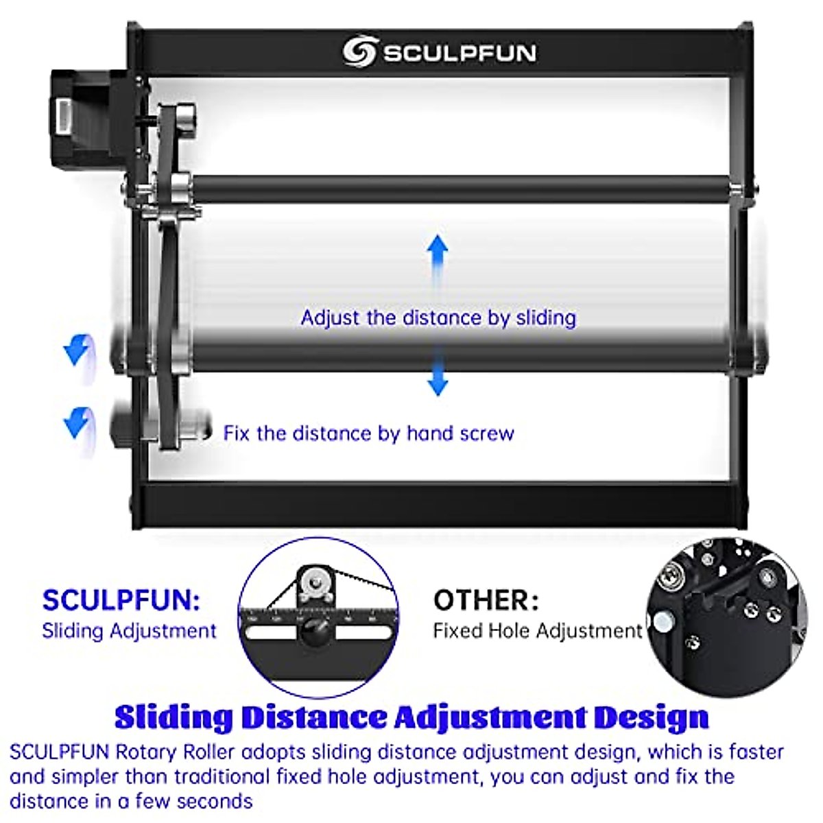 SCULPFUN Laser Rotary Roller, Laser Engraver Y-axis Rotary Roller Engraving Module 360° Rotating for Engraving Different Size Cylindrical Objects Cans, Compatible with Most Engraving Machines