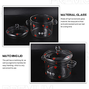 Hemoton Strawberry Pattern High Borosilicate Pot Lid Handles 64 oz Glass Noodle Ramen Pot Simmer Pot Stovetop Cooking Transparent Cookware Pasta Soup Milk Tea