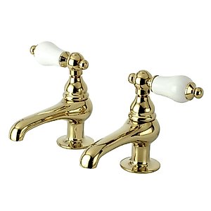 Kingston Brass CC5L2 Vintage Basin Faucet (1) CCPL1CSC (1) CCPL1CSH, 3-1/2 inch spout reach, Polished Brass