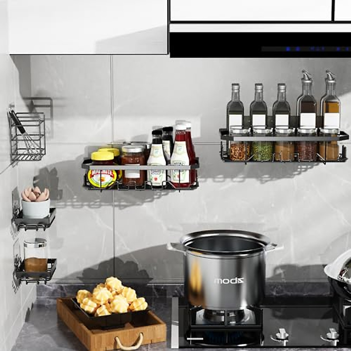 Wekin Shower Caddy Bathroom Organizer, Wall Mount Shower Organizer, No Drilling Rustproof Stainless Steel Self-Adhesive Shower Shelves for Bathroom and Kitchen Storage 5 Pack (Black 5 Pack)