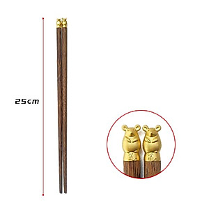 Gixaxak Natural solid wood chopsticks metal gold zodiac Chopsticks Reusable Chopsticks Multipack Dishwasher Safe Chop Sticks Non-slip Holiday gift cartoon cute one person chopsticks (Rat #9)