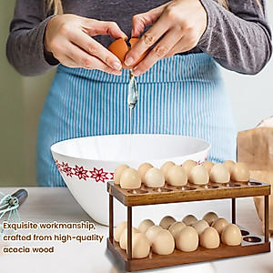 Sishynio Wooden Double Layer Egg Holder - Farmhouse Kitchen Acacia Egg Tray Organizer - 2 Tier Fresh Egg Storage Rack Basket for Countertop, 36 Capacity