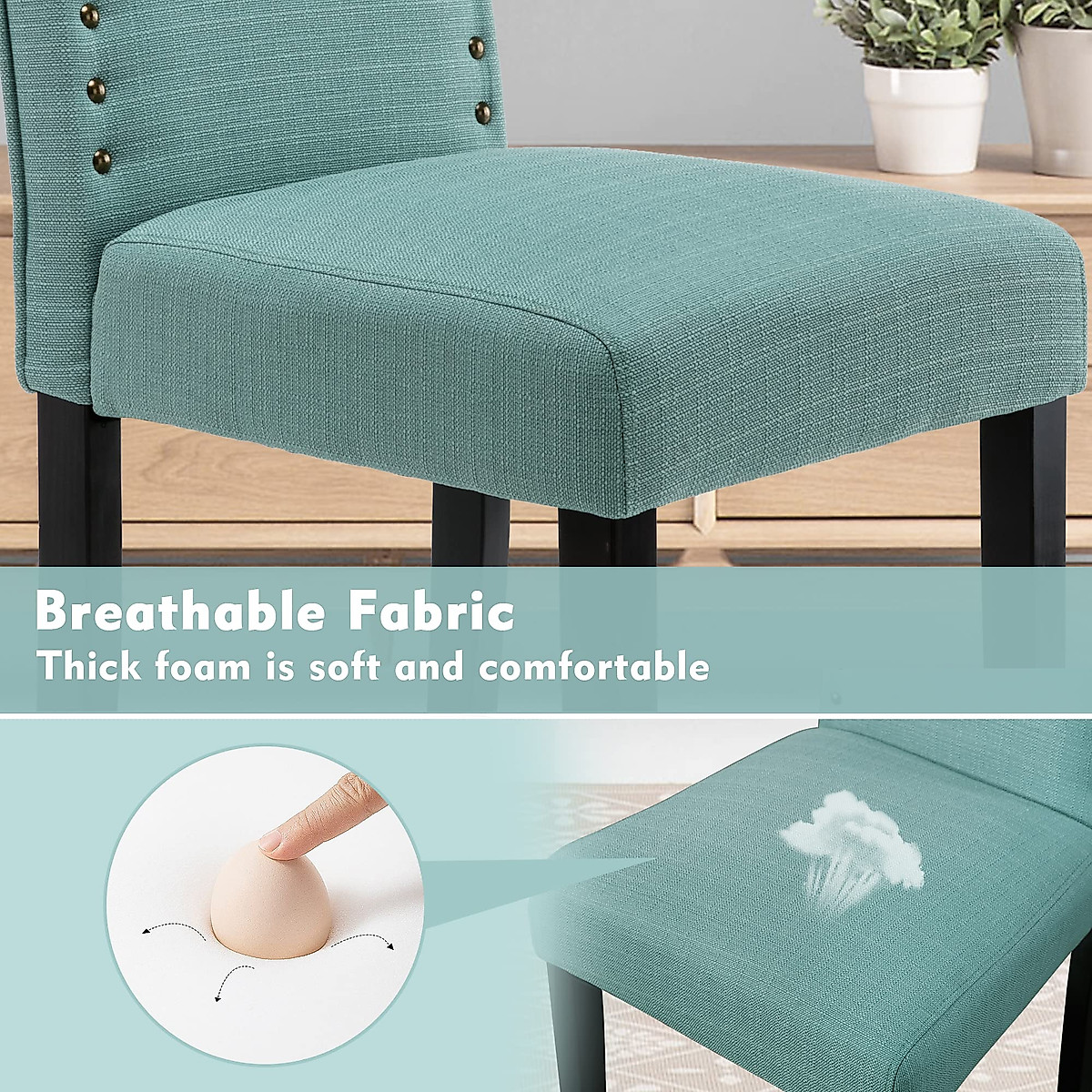 LSSPAID Dining Chairs Set of 4, High Back Fabric Upholstered Parsons Dining Room Chairs, Nail Head Trim Dining Chair, Teal