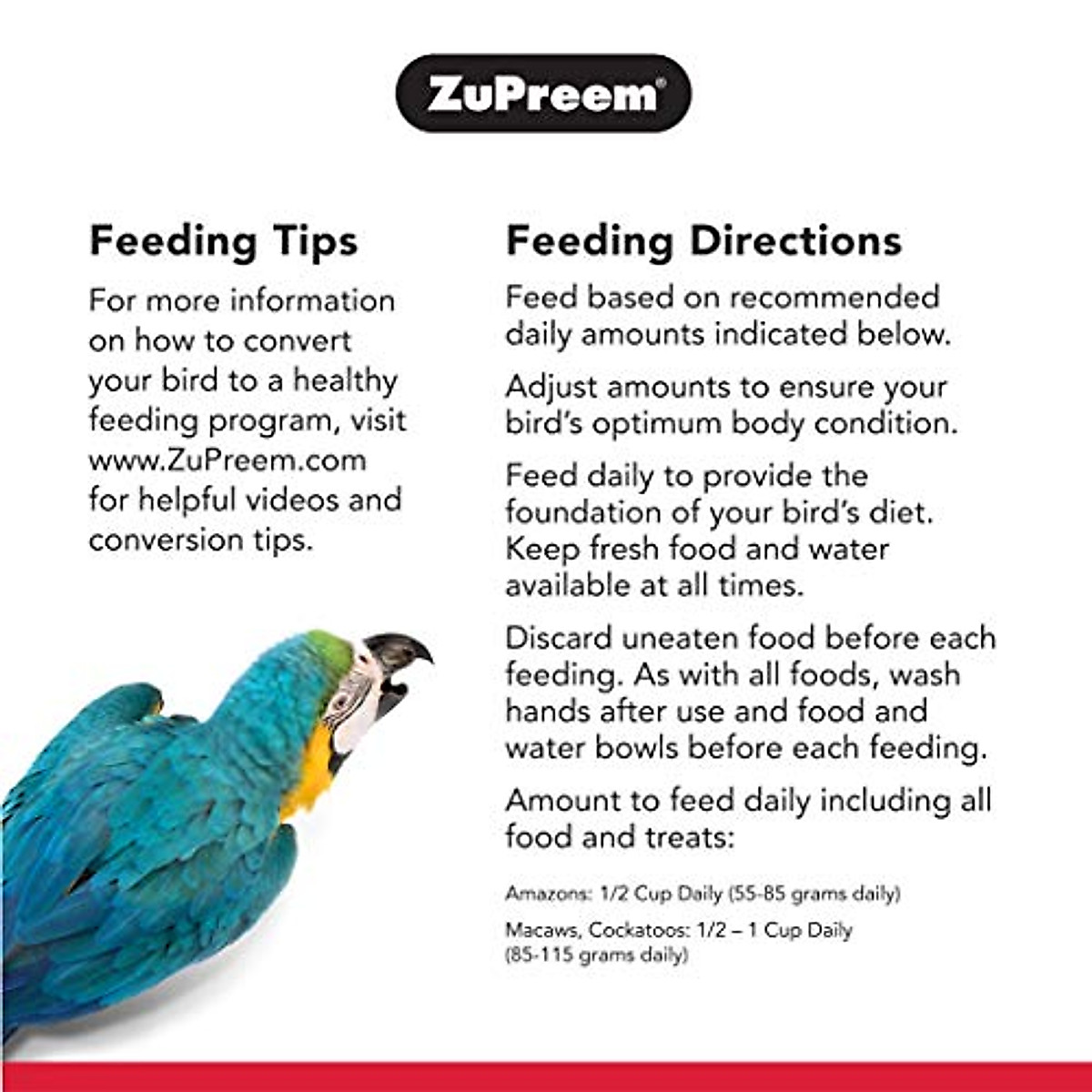 ZuPreem PastaBlend Bird Smart Pellets Food for Large Birds, 3 lb Bag - Made in The USA, Daily Nutrition, Essential Vitamins, Minerals, for Amazons, Macaws, Cockatoos