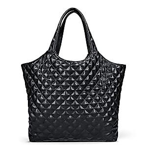 Hp hope Large Faux Leather Tote Bag with Removable Zipper Pouch, Maxi Shopping Bag in Quilted Lambskin, Waterproof Shoulder Handbag for Women, Black