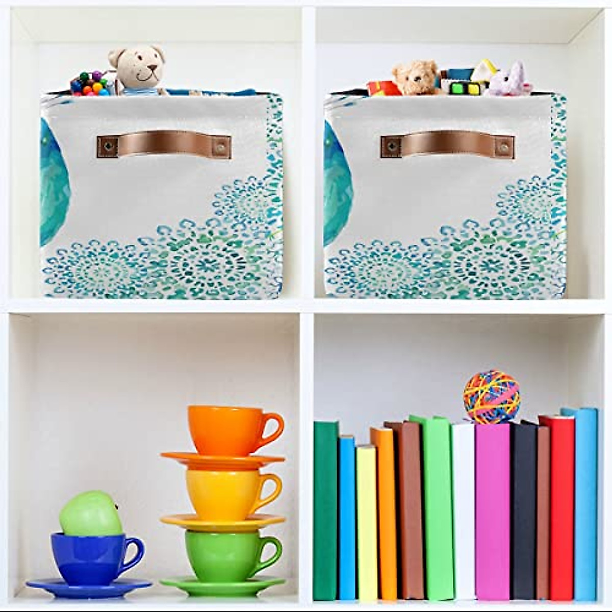 Blue Peacock Flower Square Storage Basket Storage Bins Canvas Storage Organizer Closet Shelf Organizer for Home Office, 1 Pc