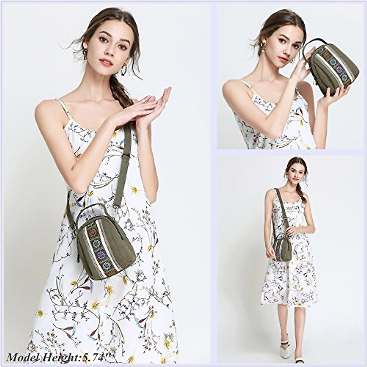 Goodhan Embroidery Canvas Crossbody Bag Cell phone Pouch Coin Purse for Women Girls,Army Green