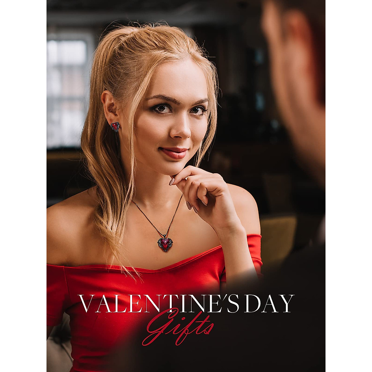 CDE Angel Wing Pendant Necklace White Gold Plated Heart of Ocean Embellished with Austrian Crystals Necklaces Valentine's Day Jewelry Gift for Women Mom Her