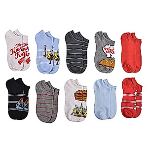 Spongebob Women's 5-Pack No Show Socks, Krusty Krab Multi, 9-11