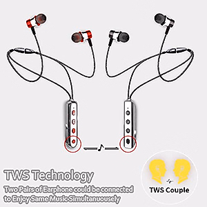 HUAHAT HuaHat TWS Bluetooth Earphone V5.0 Headset Necklace Design Two Magnetic Connection 9D Surrounding Selfie Control (D14, Black)