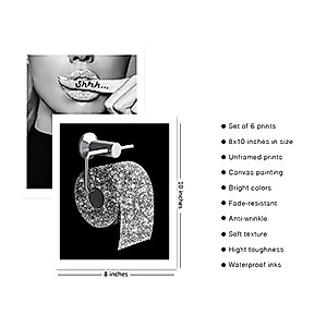 HoozGee Fashion Wall Art Prints Bathroom Wall Decor Silver Grey Glam Tissue Canvas Posters Pictures Photos Bathroom Artwork Wall Black and White Modern Women Funny Bathroom (8"x10" UNFRAMED)