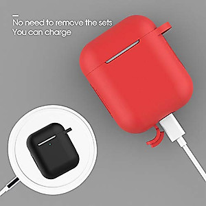 Antetek Compatible for AirPods Case with Keychain,Silicone Protective Cover Accessories Compatible with Apple AirPods 1st and 2nd Generation,Support Wireless Charging Shockproof (Black)