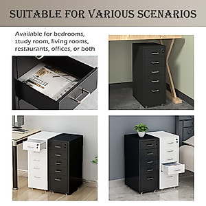 Mobile Storage Cabinet with 5 Drawers, Thickened Metal Storage Cabinet with Casters and Lock, Small Classification Storage Cabinet for Home Office and School, Black…