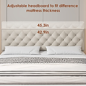 HOSTACK Queen Size Bed Frame with 4 Storage Drawers, Modern Upholstered Platform Bed with Adjustable Headboard,Button Tufted Bed Frame with Wood Slat Support,No Box Spring Needed(Beige)