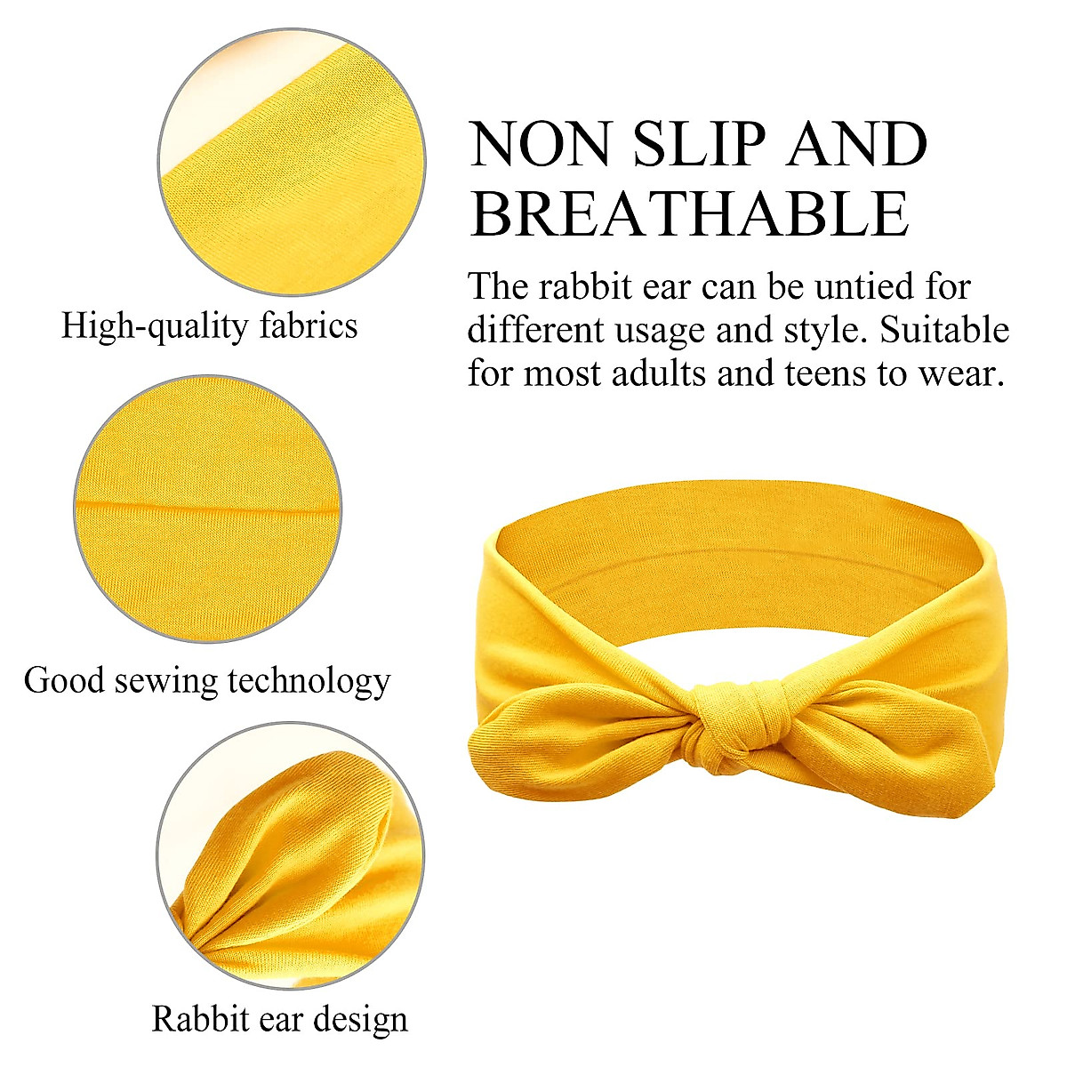 Huachi 12 Pack Bow Headbands for Women Elastic Headwraps Hair Band Knotted Headband Rabbit Ears Turban Fashion Sport Cute Hair Accessories