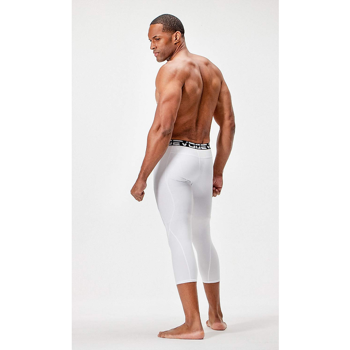 DEVOPS 2 Pack Men's 3/4 Compression Pants Athletic Leggings (Large, Black/White)