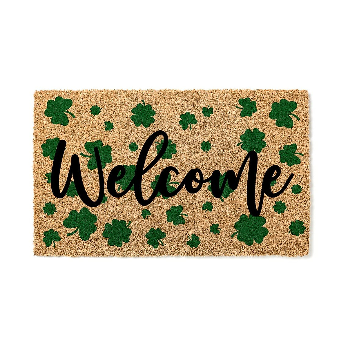 Welcome Shamrock Doormat | St. Patrick's Day Housewarming Gift | Premium Quality, Thick 100% Coir Coconut Husk Front & Made in the USA - Doormat