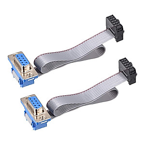 uxcell IDC Wire Flat Ribbon Cable DB9 Female to FC-10 Female Connector 2.54mm Pitch 20cm Length, 2pcs