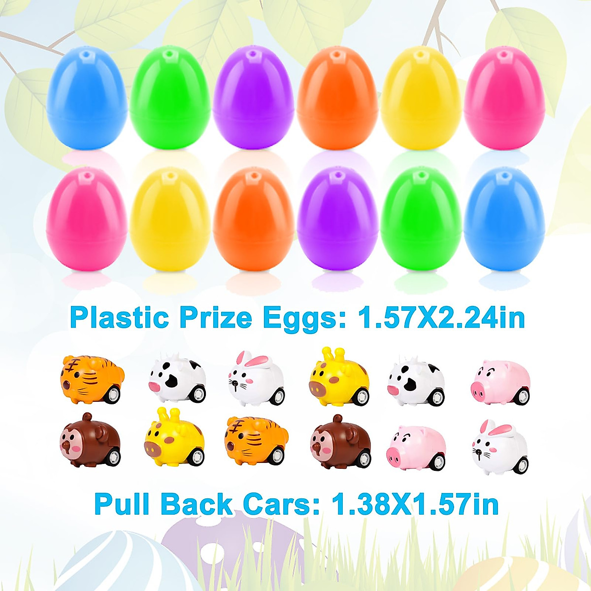 Kijamilee 12PCS Easter Eggs Filled with Pull Back Car Toys, Easter Basket Stuffer for Toddler Boy Girl, Plastic Easter Eggs Filler Easter Gift for Kids, Goodie Bag Fillers, Easter Egg Hunt Party Favor