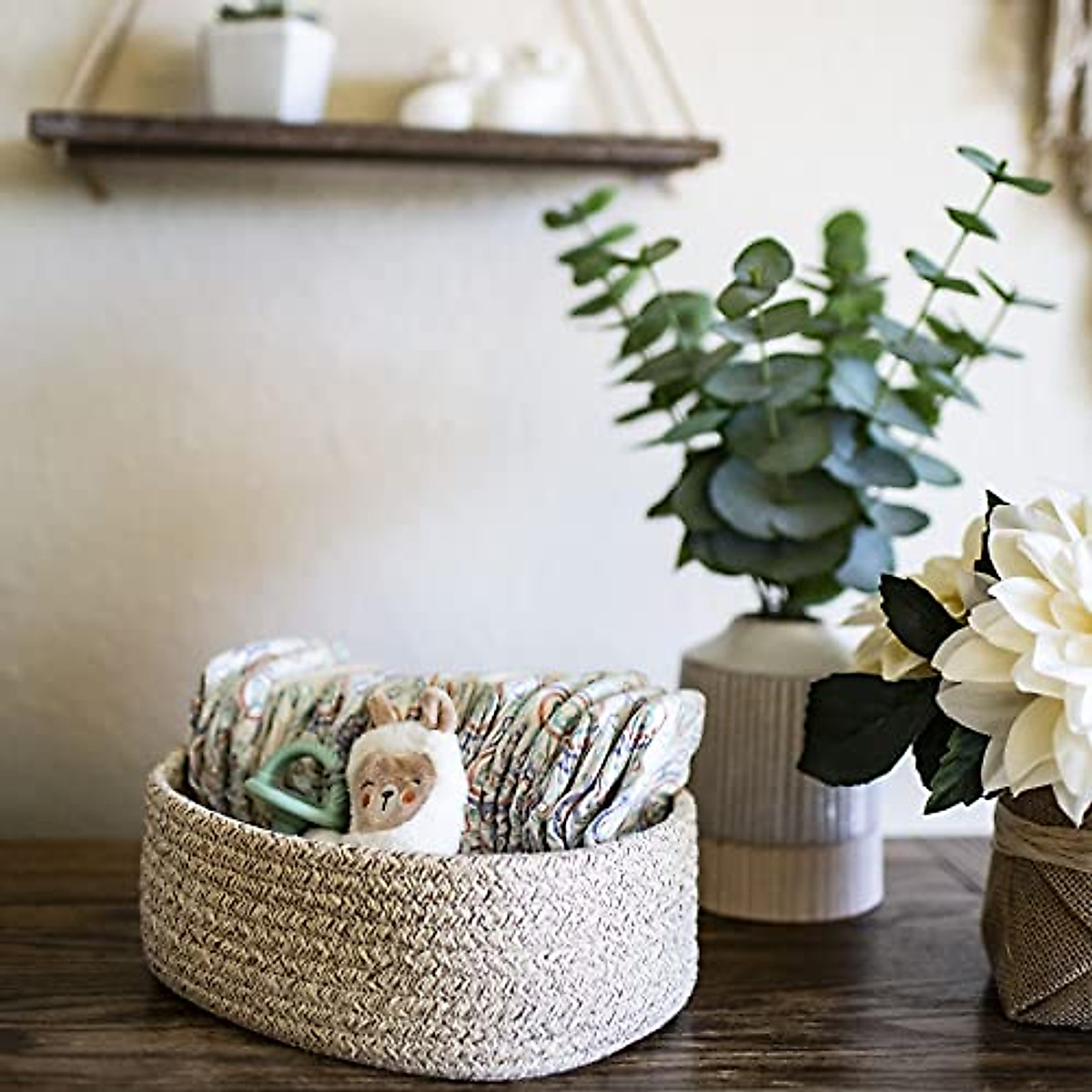 Aumterra Baby Changing Basket with Pad and Safety Straps - Luxury Macrame Design/Baby Moses Baskets/Boho Baby Decor/Baby Shower Gifts/Includes Diaper Caddy, Carry Bag and Waterproof Pad