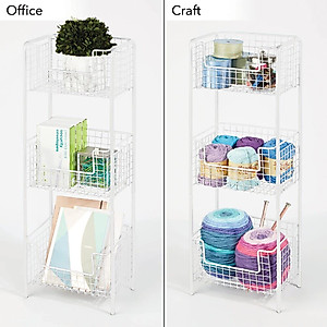 mDesign Steel Freestanding Storage Organizer Tower Rack Basket Shelf, Metal 3-Tier Furniture Unit for Master/Guest Bathroom, Powder Room - Holds Bath Towels, Soap - Concerto Collection - White