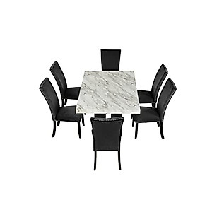 Melpomene Premium 7-Piece Dining Table Set with One 70" L Faux Marble Dining Rectangular Table and 6 Upholstered-Seat Chairs for 6, for Dining Room and Living Room Furniture (Classic Black)