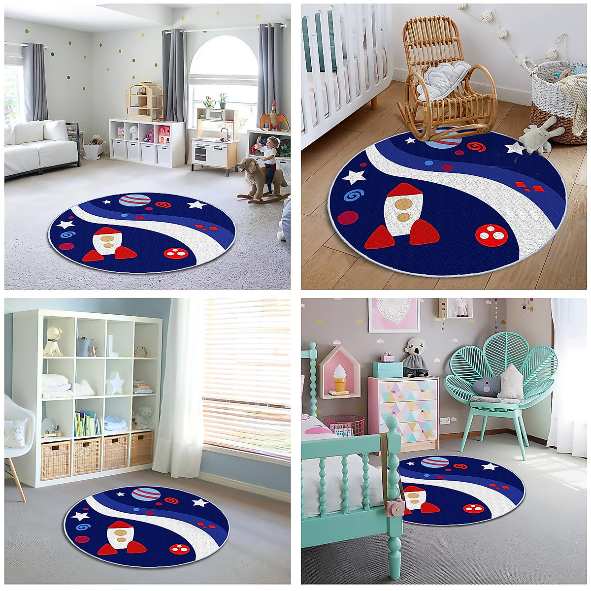 Eanpet Round Rug for Kids Room 4ft Nonslip Circle Area Rug for Boys and Girls Soft Toddlers Play Mat Circular Nursery Rug Indoor Floor Mats Carpet for Children Classroom Playroom Bedroom,Universe