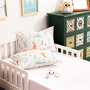 NTBAY Organic Cotton Toddler Pillowcases - Super Soft & Breathable Jersey Cotton Toddler Pillow Cases, 13”x18” Pillow Cases with Envelope Closure, Rabbits