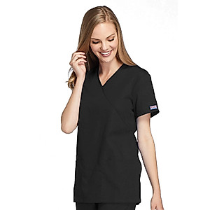 Workwear Women Scrubs Top Mock Wrap Tunic 4801, XL, Black