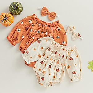 farrubbyine8 Baby Girl Halloween outfit Cute Pumpkin Romper Long Sleeve Bodysuit First Halloween Outfit Newborn Girl Fall Clothes (Orange, 0-6 Months)