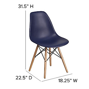 Flash Furniture Elon Series Navy Plastic Chair with Wooden Legs