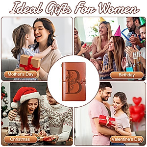 Booson Initial Leather Travel Journal Monogrammed Notebook Appreciation Gifts Refillable Personalized Diary Writing Notepad for Women Graduation Birthday Christmas (B)