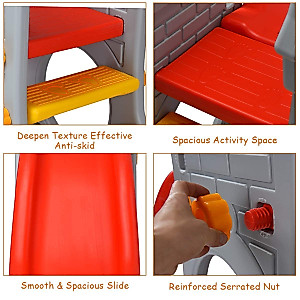 Costzon Toddler Slide Playground Climber Set, 5 in 1 Slide for Kids with Basketball Hoop, Telescope, Crawl Through Space, Easy Climb Stairs, Kids Large Slide Playset Gift for Both Indoor Outdoor Use