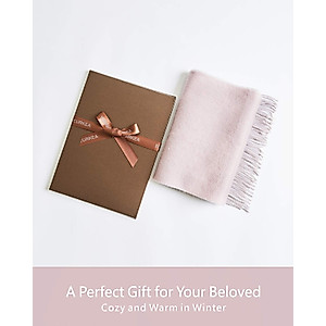 EURKEA 100% Cashmere 2023 Winter Collection, Women Fringed Edges Scarf, Gift Ready, Colors Available in Solid/Plaid/2-Tone, Pink and Light Grey, Free Size