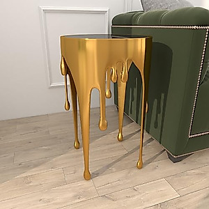Deco 79 Aluminum Drip Accent Table with Melting Designed Legs and Shaded Glass Top, 16" x 16" x 25", Gold