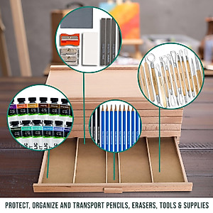 U.S. Art Supply 6 Drawer Wood Artist Supply Storage Box - Pastels, Pencils, Pens, Markers, Brushes