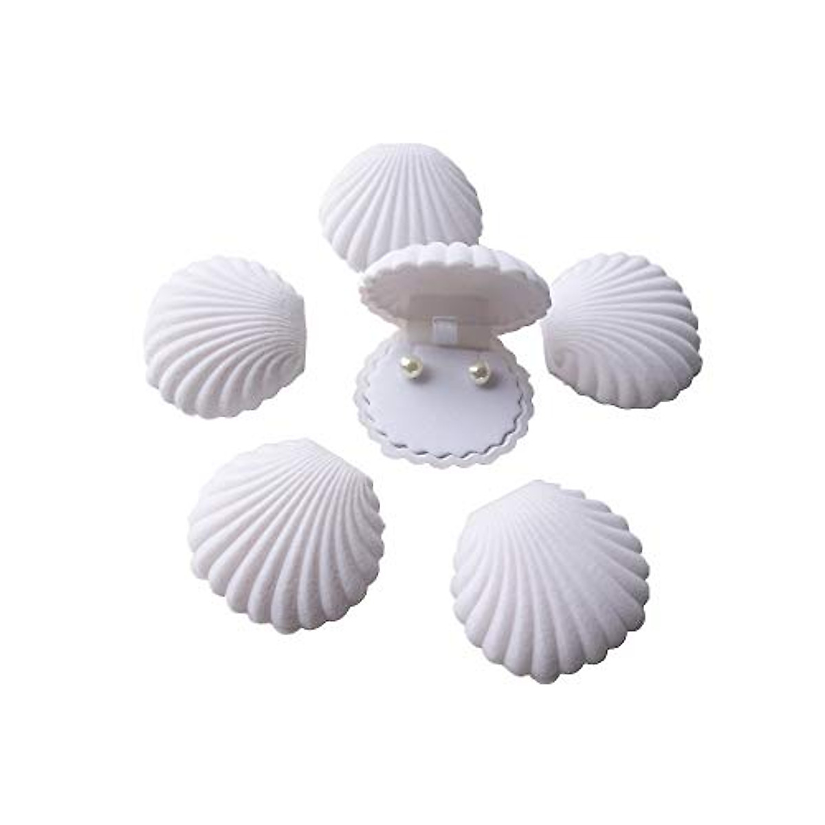 HAMIYELL Pack of 6 Velvet Earring Gift Box Shell Jewelry Storage Case Showcase Display Organizer Box for Necklace (White)