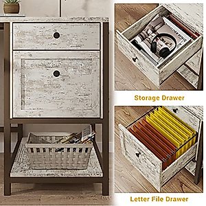 SEDETA 69" L Shaped Office Desk, Reversible L Shape Farmhouse Desk or Long Computer Desk, Corner Desk with Letter File Drawers, Keyboard Tray & Monitor Stand for Home Office, Rustic White.