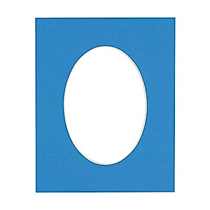 11.7x16.5 Mat Bevel Cut for 11x13.5 Photos - Precut Bay Blue Oval Shaped Photo Mat Board Opening - Acid Free Matte to Protect Your Pictures - Bevel Cut for Family Photos, Pack of 1 Matboard Show Kit