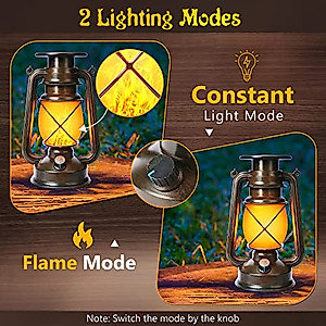 Hanging Solar Lantern Outdoor - Flickering Flame Solar Vintage Lantern, 2 Modes Waterproof Solar Hanging Lights for Camping, Garden, Patio, Deck, Yard, Path