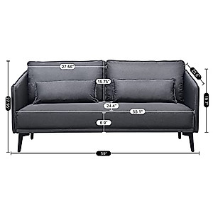 Loveseat Sofa Couches for Living Room 59", Modern Linen Fabric Couch, Small Sofas with 2 Pillow, 2-Seat Upholstered Love Seats for Living Room, Bedroom, Apartment, Small Spaces, Dark Gray