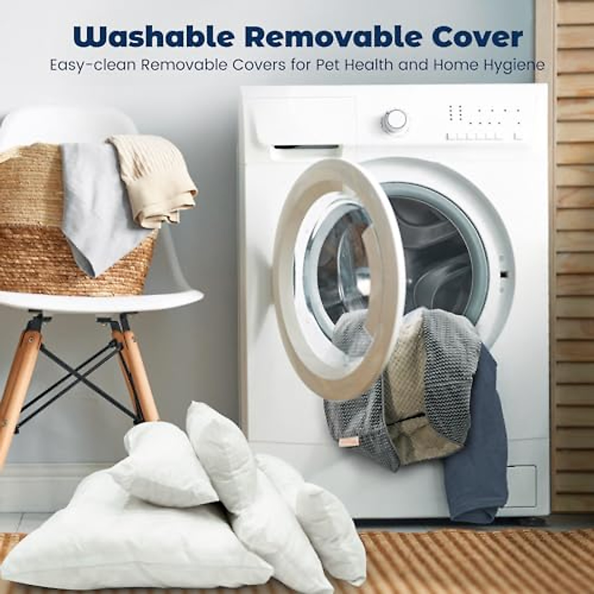 Miguel Removable Washable Dog Bed for Medium Dog Easy Clean - Rectangle Pet Bed for Large Cats with Zipper Cover Bolster Cuddle Puppy Bed with Supportive Side Wall Slip-Resistant Bottom, Gray 30 Inch