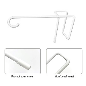 JOYSEUS 2 Pack Vinyl Fence Hooks, 5 x 10 Inches Durable White Powder Coated Steel Fence Hanger for Light, Hanging Plants, Bird feeders, Lights, Pool Equipment…
