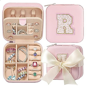 Parima Travel Jewelry Box for Girls Fashion - Travel Jewelry Case Organizer, Small Jewelry Organizer Box | Mini Jewelry Travel Case Jewelry Box Jewelry Organizer - Letter R, Pink