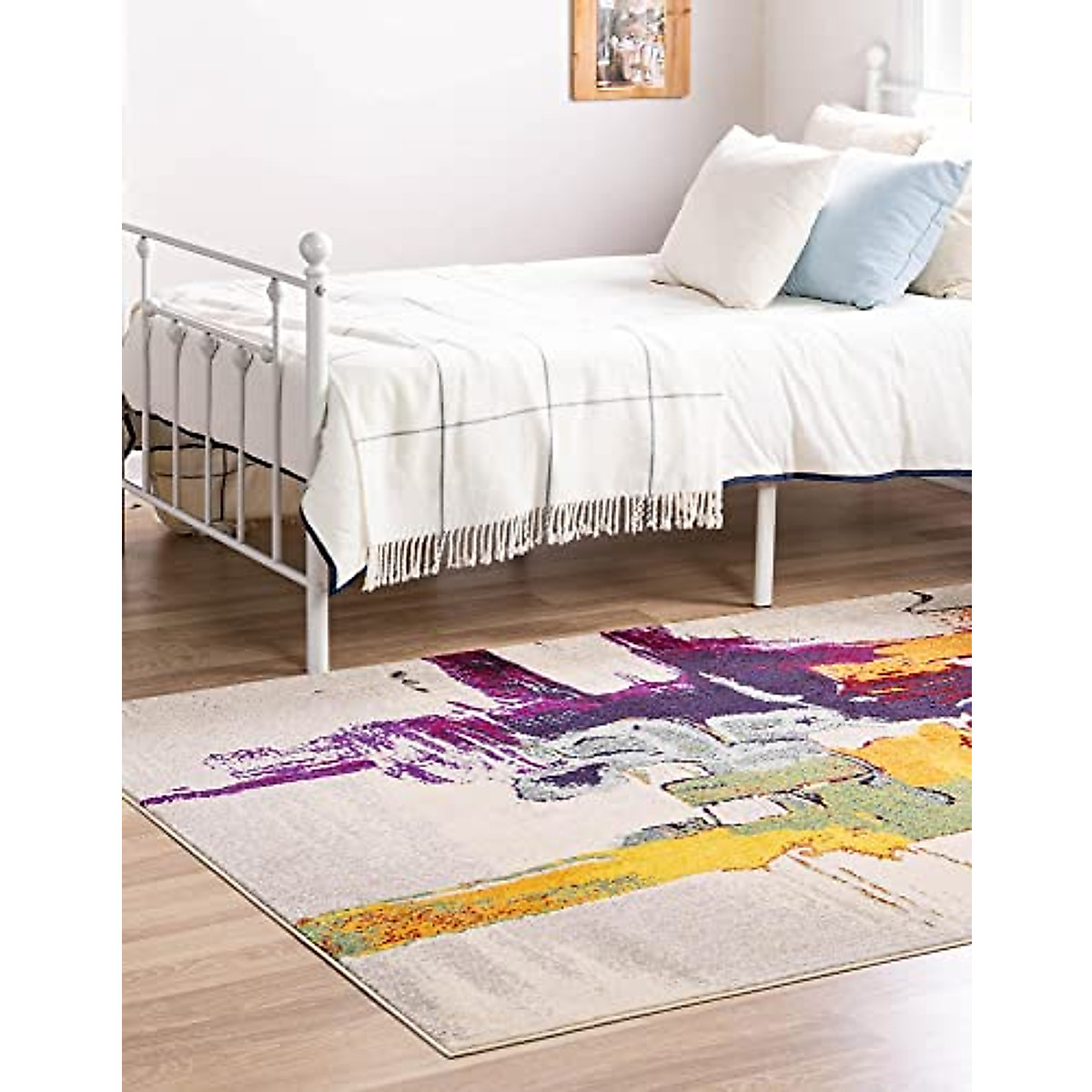 Unique Loom Estrella Collection Bright Colors, Geometric, Abstract, Modern Area Rug, 5 ft x 8 ft, Beige/Yellow
